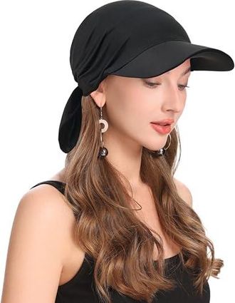 ZLYC Bonnet dété Chimio pour Femme avec visière, Couleur : Noir uni, Taille Unique