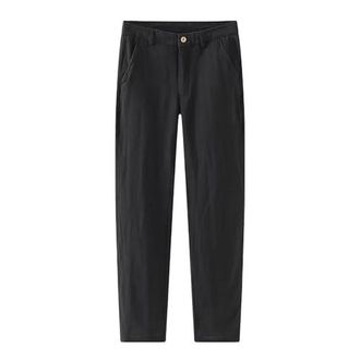 Generic Pantalon d&eacute;t&eacute; pour homme en lin blanc - Jambes larges - Pantalon de travail cargo - Coupe ample - Coupe ajust&eacute;e - Extensible - Bross&eacute;, Noir, XXL