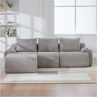 Generic Modernes L-f&ouml;rmiges modulares Sofa, 3-Sitzer-Sofa, modulares Ecksofa aus Cord, ergonomisch geschwungenes Design, ausgestattet mit Aufbewahrungstaschen