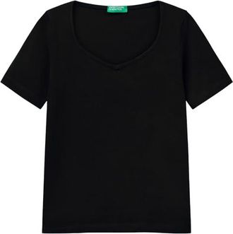 Benetton T- Shirt 3fjhd401p, Noir, Medium Femmes