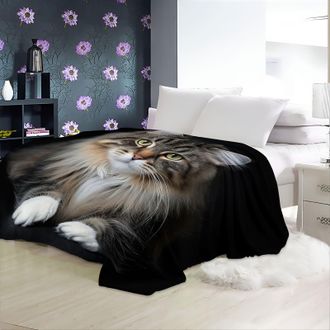 Generic Kuscheldecke Flauschig Grau Super Weich Warme Personalisierte Deutsch Sibirische Katze mit Tiermuster 150 x 200 cm Decke Beste Geburtstag super gem&uuml;tl