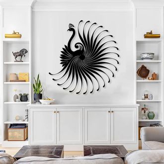 Generic Schwarze Pfauen-Wandkunst aus Metall, gro&szlig;e Tropische Vogel-Wandkunst aus Metall f&uuml;r Wohnzimmer, Moderne Pfauen-Skulptur f&uuml;r Wohnzimmer, Schlafzimmer,