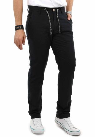 Indicode Herren Stoffhosen (S-5XL) Regular Fit Leinenhosen - 55% Leinen, 45% Baumwolle, Leichte, Atmungsaktive Hosen M&auml;nner - B798 Schwarz XXX-Large