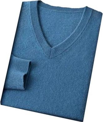 Generic Pull en cachemire doux pour homme - Col en V classique - Pull tricot&eacute; - Pull d&eacute;contract&eacute; et chaud, bleu, XXL