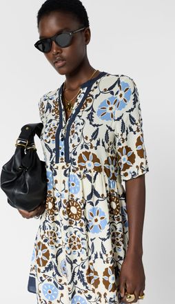 Gerard Darel Robe courte et fluide imprim&eacute;e - ROMAINE - Ecru