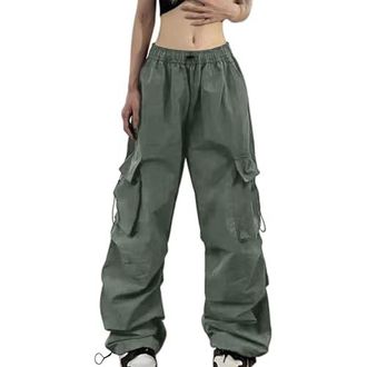Generic Pantalon cargo baggy Y2K pour femme - Taille haute - Coupe ample - Taille &eacute;lastique - Style d&eacute;contract&eacute; - Streetwear - Taille haute - Randonn&eacute;e - Marc