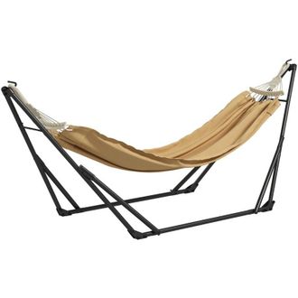 OUTSUNNY Hamac pliable complet - support acier, toile hamac coton - support 2 en 1 hamac chaise suspendue - noir beige