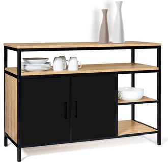 IDMarket Niedriges Sideboard mit 2 schwarzen T&uuml;ren 100 cm Boston Industriedesign