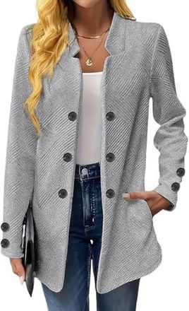 Generic Blazer Femme pour Le Travail, Style Business Casual, Blazer en Laine à Chevrons, Fermeture boutonnée, col cranté, Veste élégante