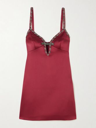 Self Portrait Mini-robe En Satin À Cristaux - Bordeaux