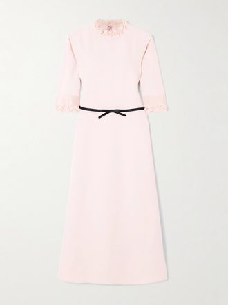 Valentino Garavani Robe Midi En Crêpe À Finitions En Mousseline Plissée Et À Ceinture - Rose