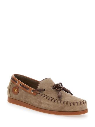 Valentino Garavani Mens Brown Loafers With Vlogo Patch Cow Leather