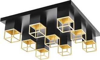Eglo Deckenlampe Montebaldo, 9 flammige Deckenleuchte Vintage, Industrial, Modern, Wohnzimmerlampe aus Stahl in Schwarz, Gold, K&uuml;chenlampe, Flurlampe Decke
