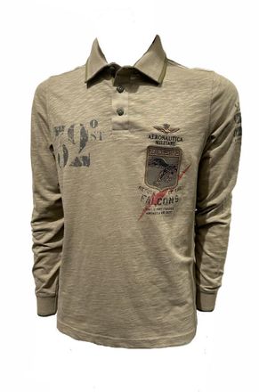 Aeronautica PO1893 Herren-Poloshirt aus Jersey, lang&auml;rmlig, 57606 Armeegr&uuml;n, Large