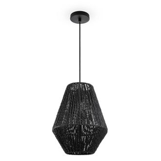 Paco Home H&auml;ngelampe Bambus Wohnzimmer Pendelleuchte Rattan Esstisch Esszimmer Lampe E27 H&auml;ngeleuchte Papier Boho, Farbe:Schwarz (&Oslash;30cm), Leuchtenart/Farbe:Pend