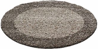 LIFE Tapis Rond Shaggy Poils Longs Bicolore (Taupe - 160x160cm)