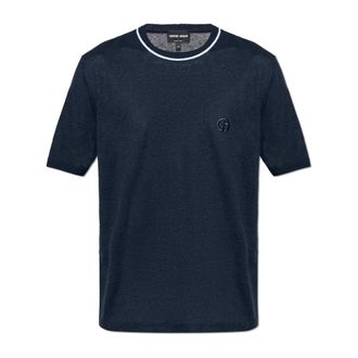 Giorgio Armani Homme, Tops, Bleu, Taille: M Pull ras du cou en lin et soie