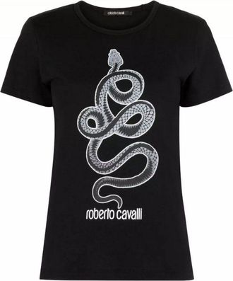 Roberto Cavalli T-Shirt Firenze Damen RC Monogram Snake-Print Slim Fit Street-Chic-Stil, perfekt f&uuml;r moderne Outfits