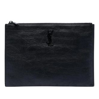 Saint Laurent Pre-owned Croc Embossed Clutch - - Pre-owned - Damen - Schwarzk - ONE SIZE