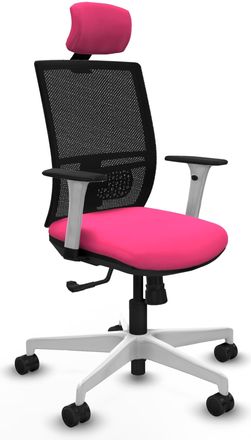 Piqueras y Crespo Schreibtischstuhl mit wei&szlig;en und schwarzen Armlehnen, h&ouml;henverstellbare Lendenwirbelst&uuml;tze und h&ouml;henverstellbares Kopfteil, Schwarz/Rosa