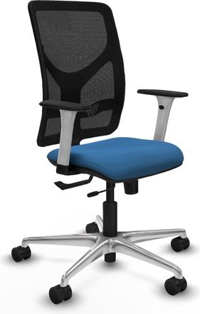 Piqueras y Crespo B&uuml;rostuhl mit wei&szlig;en und schwarzen Armlehnen, h&ouml;henverstellbare Lendenwirbelst&uuml;tze, ausgestattet mit Syncro/Traslack und Schneideschaum, Schwarz/Hellb