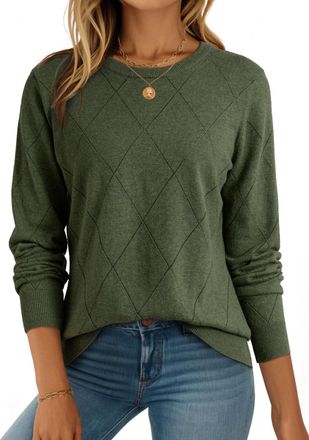 Dokotoo Pullover Damen Herbst Winter Wollmischung Rundhals Strickpullover Oberteile Langarm Warm Pulli Tops Casual Leichte Sweater Rautenmuster Weich Strickpu