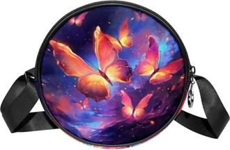 Generic Petit sac &agrave; bandouli&egrave;re circulaire pour femme, petit sac &agrave; bandouli&egrave;re avec fermeture &eacute;clair, bretelles r&eacute;glables, sac &agrave; main rond d&eacute;contract&eacute; pour fe