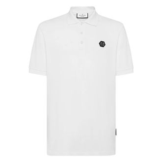 Philipp Plein Homme, Tops, Blanc, Taille: 3XL Polo Slim Fit SS Skull avec Cristaux