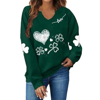 Generic Sweat-shirt de la Saint-Patrick avec imprim&eacute; tr&egrave;fle irlandais pour femme - Motif tr&egrave;fle porte-bonheur - Grande taille - Haut &agrave; manches longues - Col e