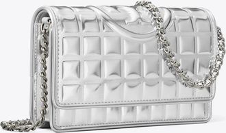 Tory Burch Damen Gesteppte Fleming Geldb&ouml;rse in Metallic mit Kette