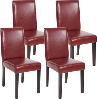 Hhg 4er-Set Esszimmerstuhl Stuhl K&uuml;chenstuhl Littau Kunstleder, rot-braun, dunkle Beine