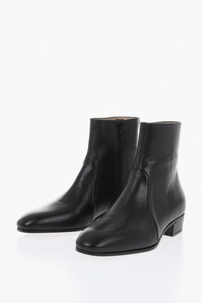 Valentino GARAVANI Einfarbige Lederstiefeletten mit goldenem Detail Valentino
