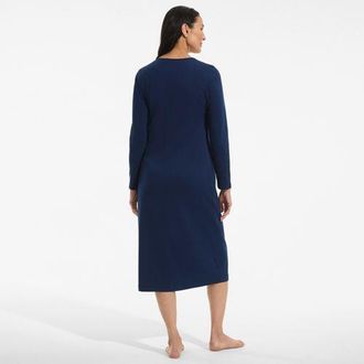 Lands End Wadenlanges Langarm-Nachthemd aus reiner Baumwolle, Damen, Gr&ouml;&szlig;e:44-46 regular, Blau, Baumwolle, by Lands End