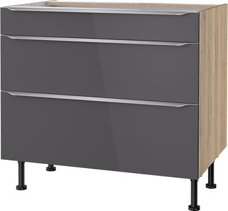Optifit home24 Unterschrank II 90cm Grau/Anthrazit/Wildeiche