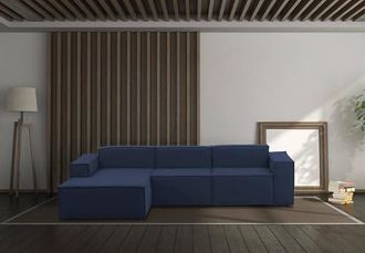 Talamo Italia Sofa mit Halbinsel Jessica, Modulares Sofa mit linker Halbinsel, Modernes Stoffsofa, 100 % Made in Italy, 300 x 170 x 70 cm, Blau