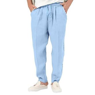 Generic Pantalon de plage l&eacute;ger pour homme - Pantalon d&eacute;t&eacute; avec taille &eacute;lastique - Pantalon en tissu respirant - Jambe droite - Pantalon de jogging confortabl