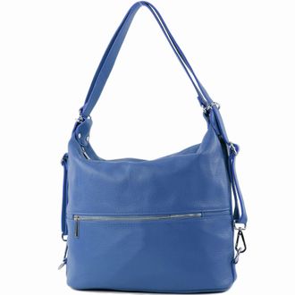 modamoda.de T189 Damen Leder Rucksack Damentasche 2in1 handmade in Italy, Farbe:Signalblau