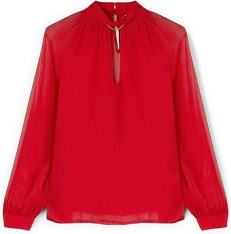 Motivi Femme, Blouses et Chemises, Rouge, Taille: 42 FR Blouse en mousseline avec d&eacute;tails m&eacute;talliques