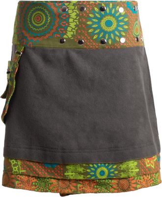 vishes Alternative Bekleidung - Damen Warmer Wickelrock Rock zum Wickeln mit Druckkn&ouml;pfen Mandalas Olive 34-42