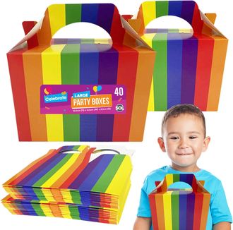 Sol Republic 40 Stück Regenbogen-Geburtstags-Partyboxen für Kinder, Party, Essen | Leckerli-Boxen für Kinder, Party, Lebensmittel-Boxen für Kinder, Party-Lunch-Box