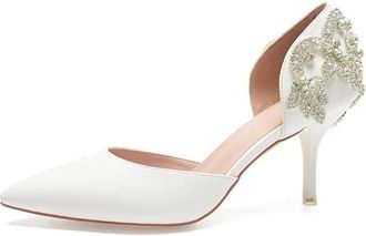 Generic Chaussures De Mariage Escarpins À Talon Femme Mariée Chaussures Été Bout Pointu Stylet Talons Dress Fête Hauts Talons 8Cm,Ivoire,41 EU