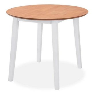 Les Tendances Table ronde bois clair et pieds h&eacute;v&eacute;a massif blanc Verco D 90cm