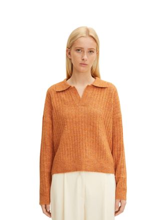 Tom Tailor Damen Pullover mit Kragen 1033057, 30345 - Rusty Amber Melange, L
