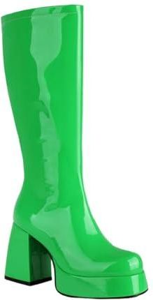 Generic Bottes longues pour femme - Couleur unie - Fermeture &eacute;clair - Talon haut - Taille 8 - Hauteur genou, Vert, 40.5 EU