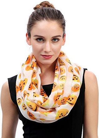 Lina & Lily Écharpe Tube Femme Imprimé Citrouille Halloween (Blanc)