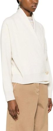 Brunello Cucinelli Femme, Pulls, Blanc, Taille: 36 FR Pull cache-coeur en maille c&ocirc;tel&eacute;e