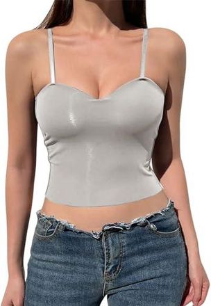 Generic Haut au crochet pour femme - Bustier push-up basique lisse - Pour club de f&ecirc;te - Noir - Bustier &agrave; bretelles spaghetti - Pour sortir, minceur, bustier,
