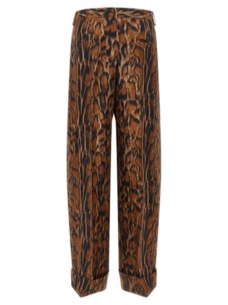 Alberto Biani Lynx Print Silk Trousers - Brown