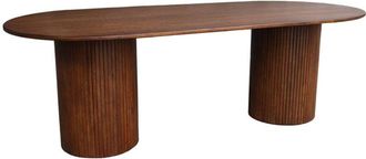 Sweeek Table &agrave; manger oblongue bois dh&eacute;v&eacute;a et placage ch&ecirc;ne 8 places noyer - L 220 x P 100 x H 73 cm - Estelle
