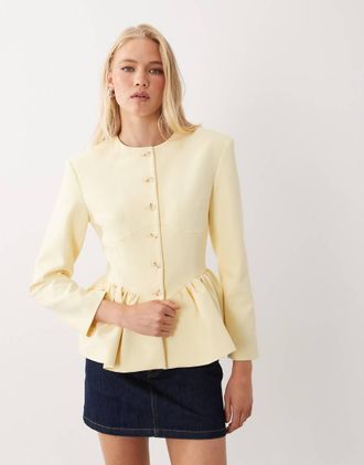 Miss Selfridge blazer corset &agrave; basque jaune beurre
